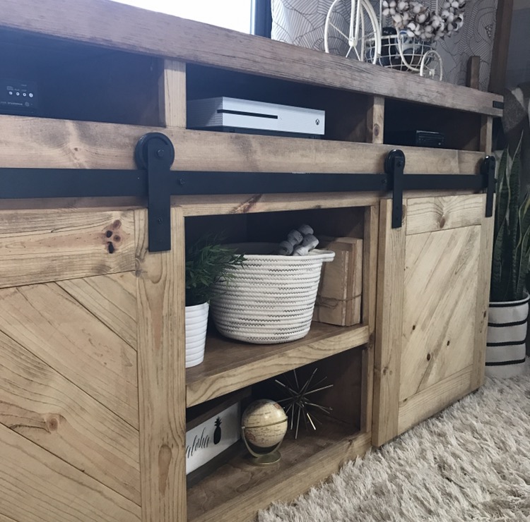 DIY Sliding Door TV Console with Media Shelves - Build and Create Home