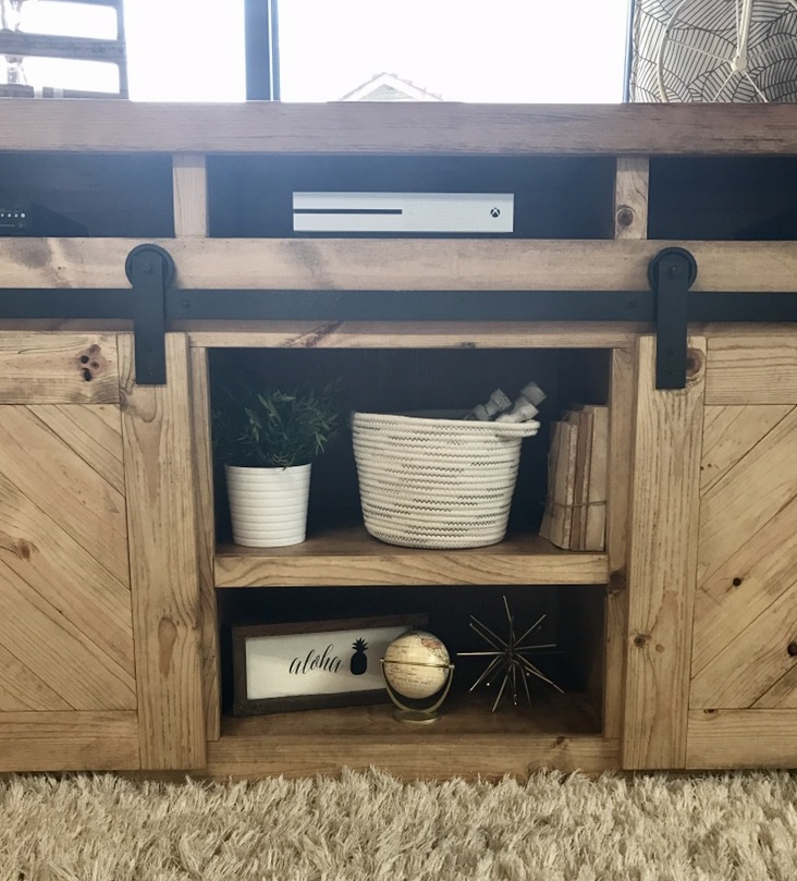 DIY Sliding Door TV Console with Media Shelves - Build and Create Home